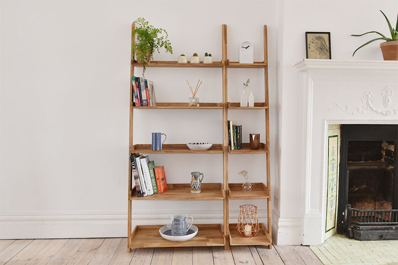 Leaning Ladder Shelves in Oak | Futon Company